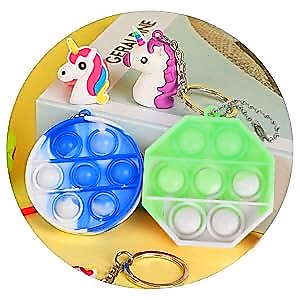Fidget Purse, Pop Fidget Push It Bubble Popper Unicorn Bag with Bulk Fidget Bracelets Key Chain Stress Relief Toys for Girls Ages 3-12 Gift Easter Basket Stuffers Birthday Party Favor Xmas Stocking