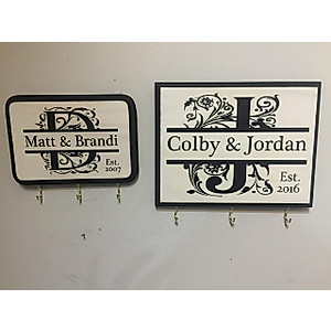 Personalized Key Holder for Wall - Custom Key Hanger with Family or Couple's Name | Vinyl or Laser Engraved Options | Natural Wood Key Rack | Made in USA.