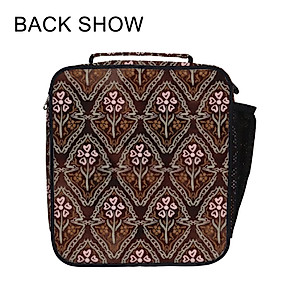 Hapuxt Lunch Box Lunch Bag with Adjustable Shoulder Strap Tote for Women Men Boho Flowers Brown Insulated Waterproof Resable Zipper Outdoor Work Office Picnic