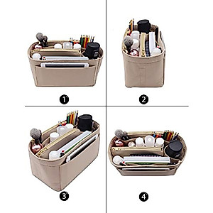 LEXSION Felt Purse Bag Organizer Insert with zipper Bag Tote Shaper Fit Speedy Neverful PM MM, 2-Beige, XL