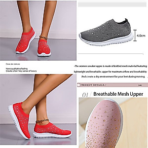 AngryMonkey Womens Rhinestone Sneakers Slip On Wedge Orthopedic Breathable Mesh Platform Lightweight Walking Loafer with Crystal Glitter (Light Green,8,Women,8)