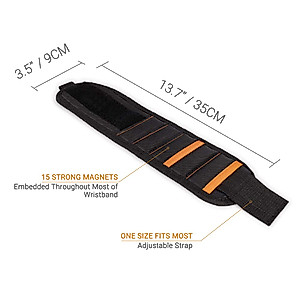 Magnetic Wristband with 15 Strong Magnets for Holding Screws, Nails, Drill Bits - Best Tool Organizers and Gift for Men, DIY Handyman, Father/Dad, Husband, Boyfriend, Women