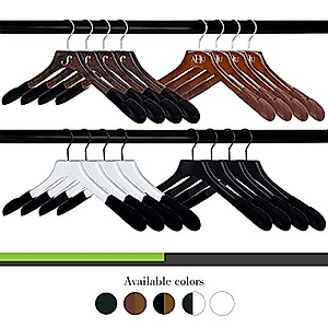 Premiere Luxe Wooden Hangers, Heavy Duty Non Slip Coat Hangers, Heavy Coat Hangers, Wide Shoulder Hangers Suit and Pants, (High Gloss Mahogany with Brown Velvet, 12pk)