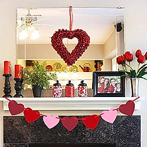 WOONOO 4 Pack Felt Heart Garland Banner NO DIY - Valentines Day Banner Decorations - Anniversary, Engagement, Wedding Party Decoration Ornaments
