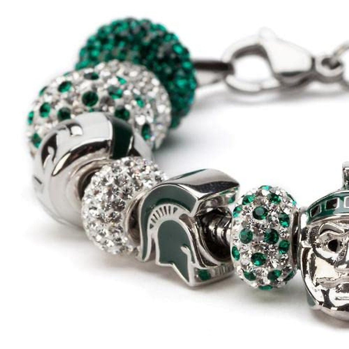MSU Spartan Helmet Charm for Bracelets - Michigan State Spartans Charm - Hypoallergenic Stainless Steel Bracelet Beads - Michigan State Jewelr for Women