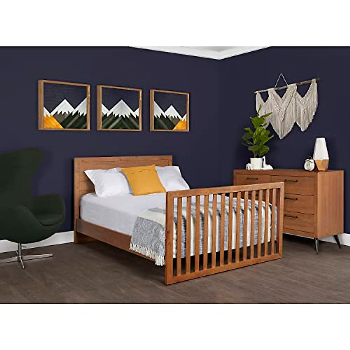Evolur Stilnovo Mid Century 4-in-1 Convertible Crib in Sugarcane, Greenguard Gold Certified, 3 Mattress Height Settings, Modern Nursery, Wooden Furniture