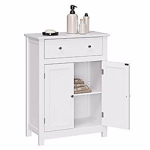 VASAGLE Bathroom Storage Cabinet Free Standing, with Drawer and Adjustable Shelf, Kitchen Cupboard, Wooden Entryway Storage Cabinet, 23.6 x 11.8 x 31.5 Inches, White UBBC61WT