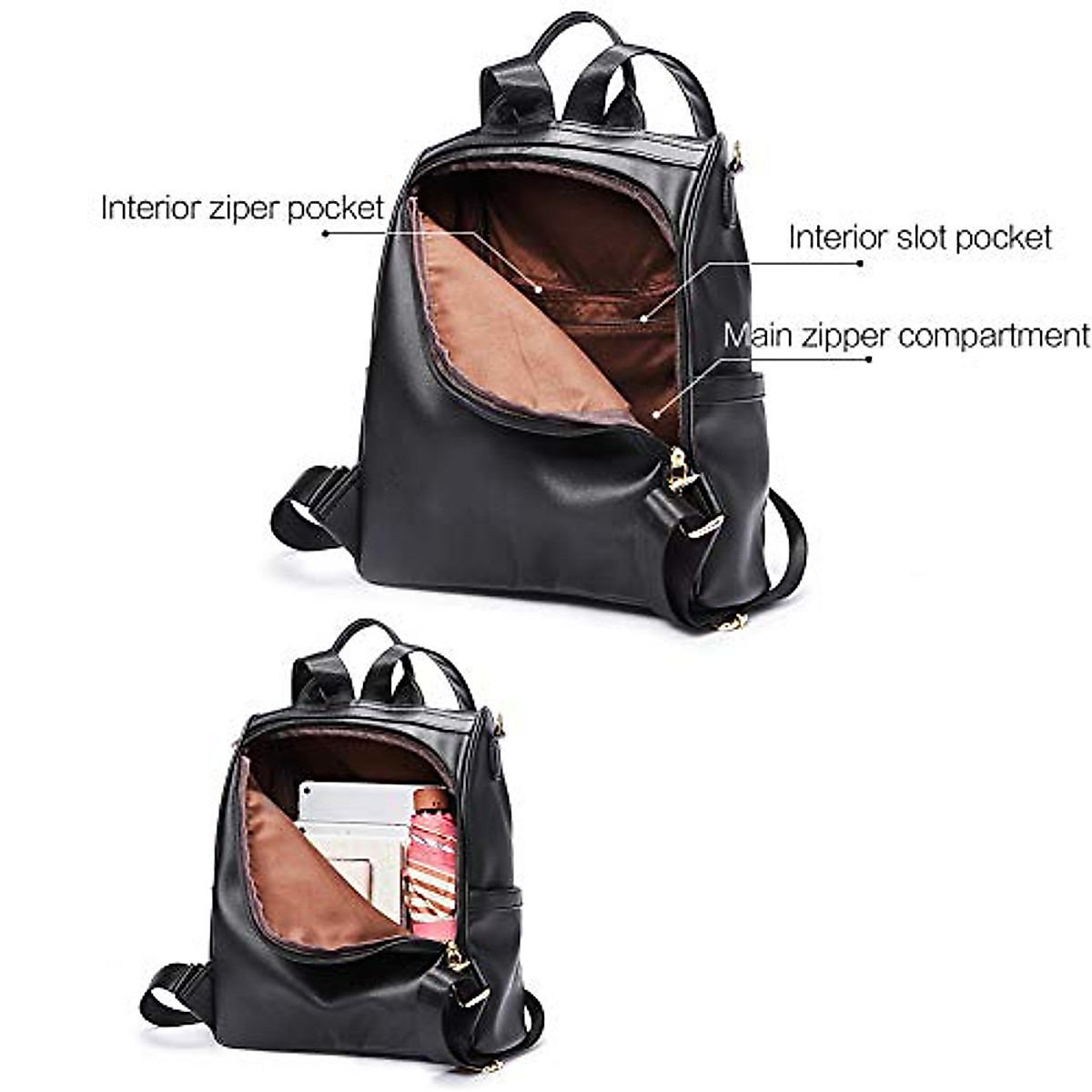 Womens Backpacks Purse Fashion PU Leather Anti-theft Large Travel Bag Ladies Shoulder School Bags black