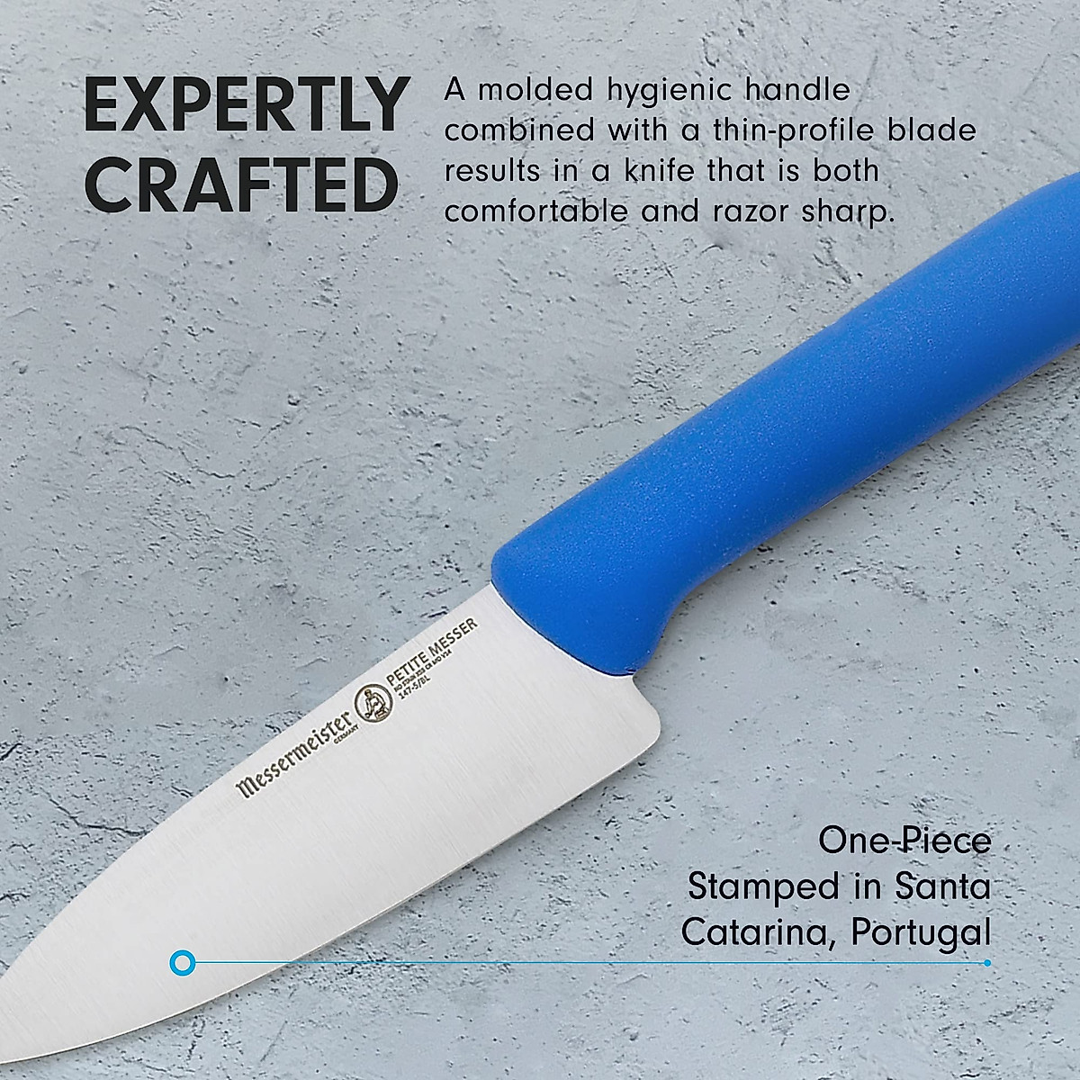 Messermeister Petite Messer 5” Chef’s Knife, Blue - German 1.4116 Stainless Steel & Ergonomic Handle - Lightweight, Rust Resistant & Easy to Maintain