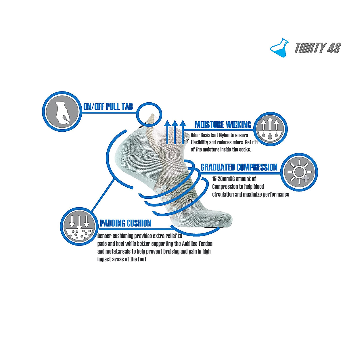 Thirty48 Performance Compression Low Cut Running Socks for Men and Women | More Compression Where Needed ([3 Pair] LightGray/White, XLarge - Women 11-13 // Men 12-14)