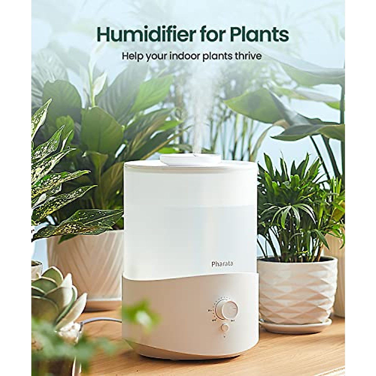 Pharata Humidifiers for Bedroom Large Room, 2.5L Cool Mist Humidifier with Essential Oil Diffuser, Top Fill Air Humidifier for Baby, Home, Plant, Ultrasonic Humidification for whole house, Auto Shut-Off, (White)
