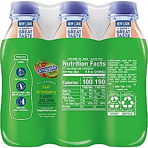 Snapple Kiwi Strawberry, 16 fl oz recycled plastic bottle, 6 pack