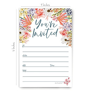 Wildflower Invitations With Envelopes (20 Count) - Floral Boho Garden Theme For Bridal Shower, 1st Birthday, Adult Birthday, Brunch or Baby Shower