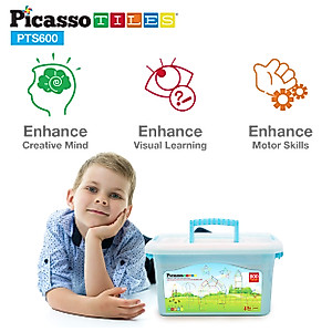 PicassoTiles 600pc Construction Toy Straw Building Set Children STEM Learning Interlocking Building Toys Creative Straw Connecting Builder Kits Early Education Kit for Kids Boys & Girls Ages 3+ PTS600