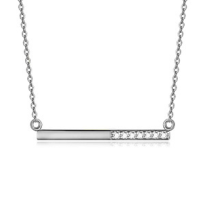 14K Solid Gold Diamond Bar Necklace for Women, 0.1 ct Round Natural Diamond White Gold Bar Pendants Fine Jewelry for Wife, Mom, Girlfriend (E-F, SI2-I1) 16"-18"