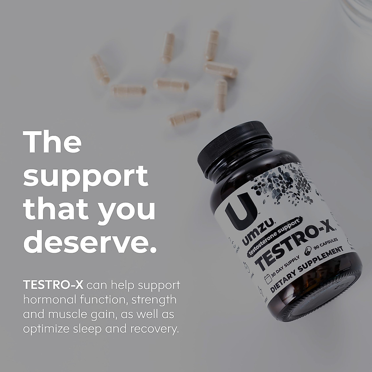 UMZU Testro-X - Testosterone Support Supplement to Support Healthy Testosterone Production, Blend of Vitamins, Minerals, and Herbs - (30 Day Supply 90 Capsules)