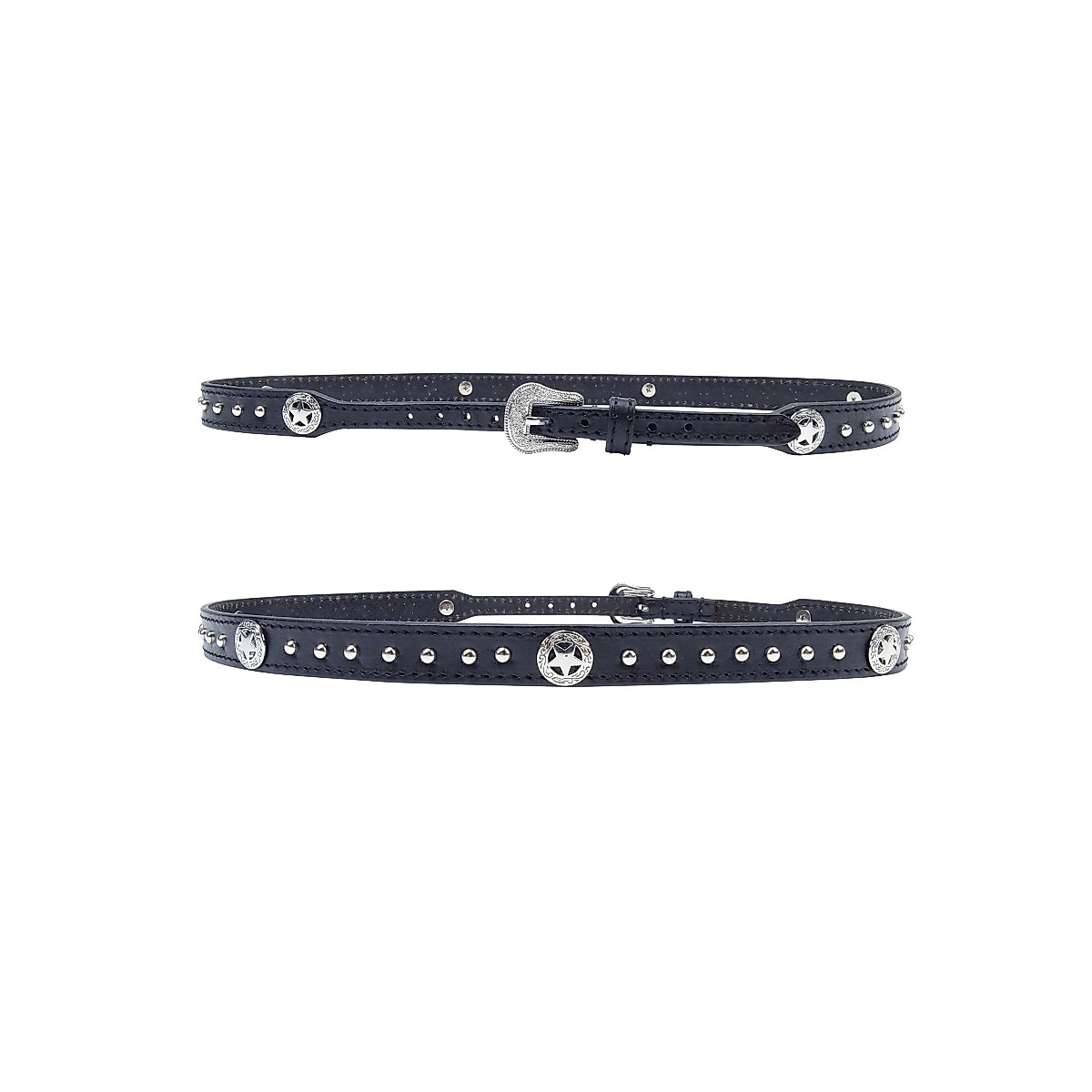 Western Hat Band for Cowboy Hats by Silver Canyon, Black Leather with Silver Star Concho and Studs