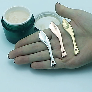 4 Pieces Zinc Alloy Makeup Spatula Eye Cream Spoon Beauty Scoop Mini Spoon Makeup Beauty Spoons Mini Cosmetic Skincare Spatula for Cream Lotions, Curved Handle Type, Rose-Gold