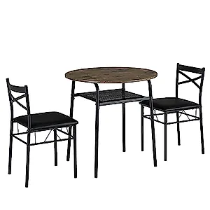VINGLI 3 Piece Round Dining Set,29.5" Small Dining Table Set for 2,Round Kitchen Table with 2 Chairs Set for Small Space/Dining Room/Apartment,Upholstered Chairs,Metal Frame,Storage Shelf (Black)