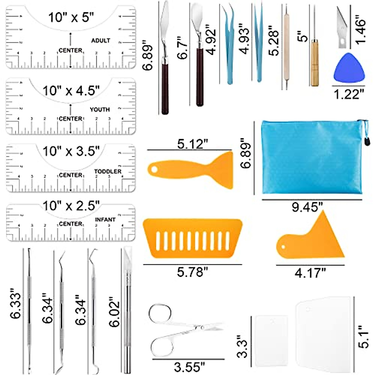 33pcs Vinyl Weeding Tools with T-Shirt Ruler Guide ,Craft Tools Set for DIY Heat Transfer Printing, Weeding Vinyl,Silhouettes,Scrapbooking,Lettering, Cutting, Splicing.