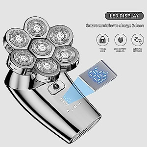 UPTARD Electric Head Shavers for Men, Bald Razor Men,Head Shaver with Nose Hair Sideburns Trimmer, LED,Travle Lock (Silver) 7.17×4.2×4.41 (HT1699)