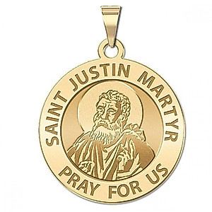 PicturesOnGold.com Saint Justin Martyr Religious Medal - 3/4 Inch Size of a Nickel -Sterling Silver