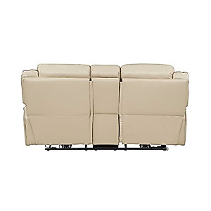 Lexicon Reclining Loveseat, Wall Hugger Recliners, Home Theater Seating, Power Double Recliner, Couches for Living Room, RV Furniture, Faux Leather with Contrast Piping, 66''W Love Seat, Beige