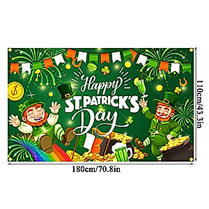 JKQ Happy St. Patrick's Day Backdrop Banner 71 x 43 Inch Large Size Saint Patrick's Day Background Banner Shamrock St. Patty's Day Party Decorations Irish Lucky Day Indoor Outdoor Photo Booth Props