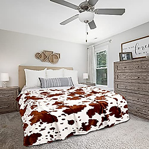 WISH TREE Cow Print Blanket Soft Fleece Throw Blankets with Brown Cow Print for Adults Bed, Couch, Sofa (Twin Size 60 * 80 Inches)