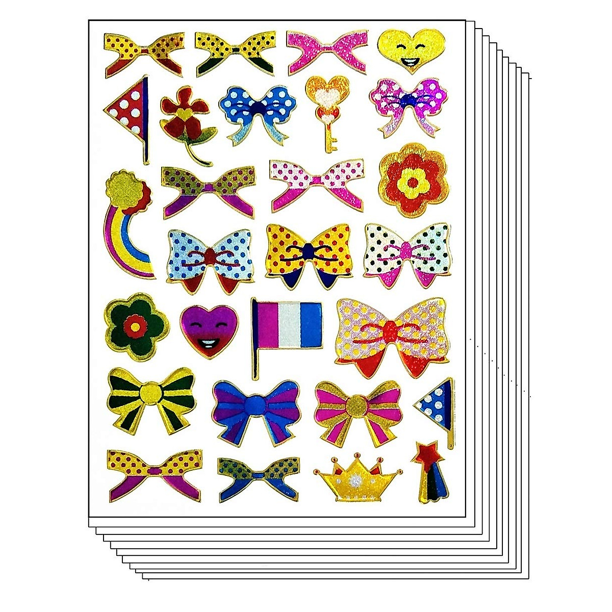 Stickers Glitter Pack 10 Sheets Lovely Rainbow Heart Bow Sticker Cartoon Kids Scrapbooking School Reward Xmas Birthday Party Favors Reward Gift (03)