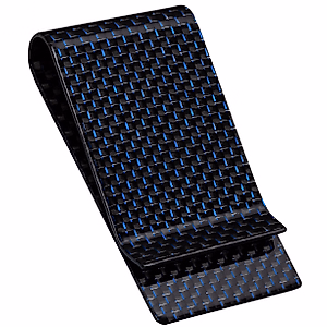 SERMAN BRANDS Carbon Fiber Money Clip Credit Card Holder Slim Business Front Pocket Clips for Men Black Glossy (Blue/black)