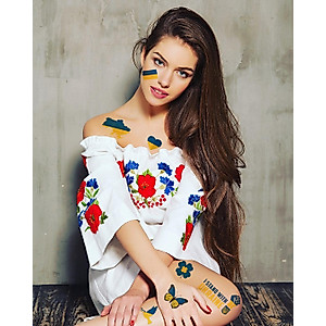 Ukraine Temporary Tattoos Ukraine Sticker Ukraine Flag Supplies - Fake Tattoos Stickers for Women Kids Boys Girls Rewards Gift, 8 Sheets Ukraine Tattoos Stickers Party Supplies Stickers