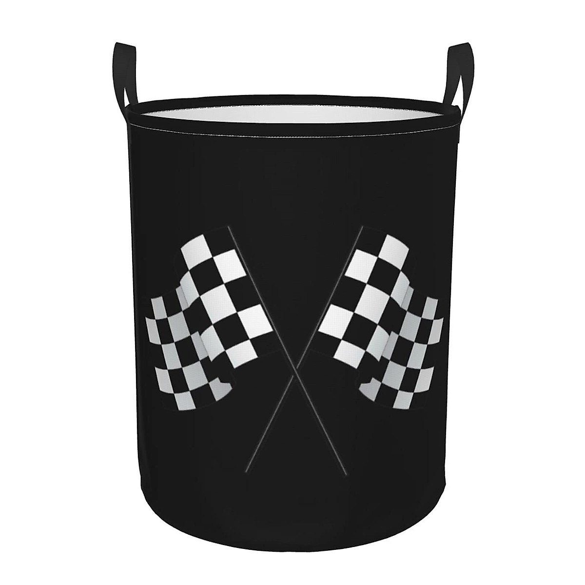 Checkered Flags Race Car Flag Laundry Basket Laundry Basket with Handle Waterproof Round Oxford Cloth Laundry Basket Storage Basket