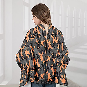 Camouflage Fleece Wearable Blanket with Sleeves Pocket, Camo Orange Grey Black Warm Soft and Cozy Functional Blankets, Military Style Gifts for Women Girlfriend Mom Wife and Daughter, 50"x50"