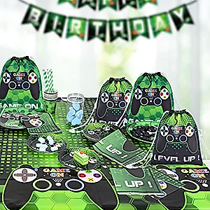 WERNNSAI Video Game Party Loot Bags - 12 Pack 10'' x 12'' Game On Theme Gifts Bags for Boys Drawstring Backpack Goodie Candy Favor Bags Birthday Party Supplies