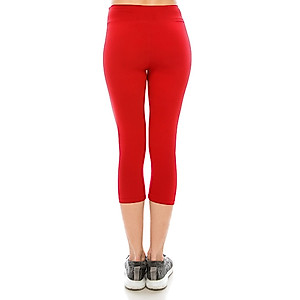 ALWAYS Women High Waisted Capri Leggings - Premium Buttery Soft Stretch Solid Basic Yoga Workout Pants Red Plus