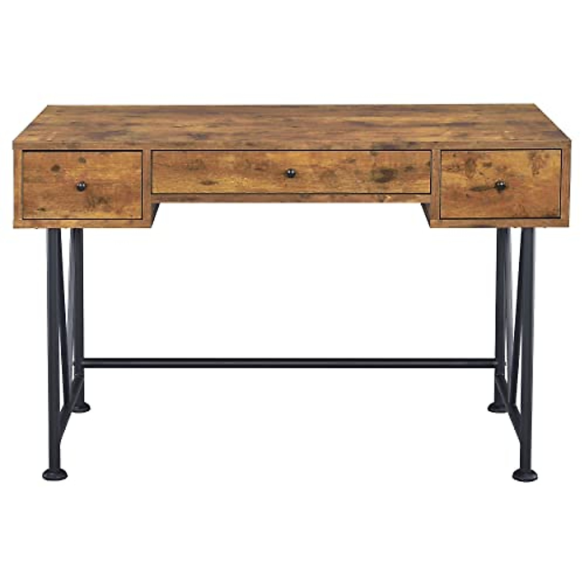 Coaster Furniture Analiese Farmhouse 3 Drawer Home Office Writing Desk Black Metal Base Antique Nutmeg Brown 801541