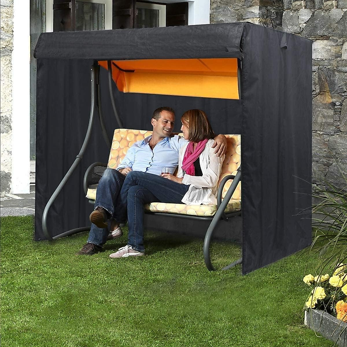 Patio Swing Cover A-Frame Swing Covers Waterproof 3 Seat UV Resistant Weather Protector for Outdoor Courtyard Patio Furniture 77x53x67inch Black