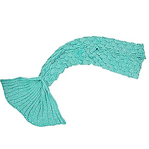 AmyHomie Mermaid Tail Blanket, Soft Crochet Sleeping Bag Blanket for Kids Adults, Mermaid Gift for Girls(ScaleMint,Kids)