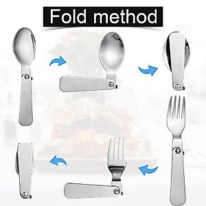 BOXOB 2pcs Folding Spoon & 2pcs Foldable Forks for Thermos Funtainer 10oz Food Jars, Portable Replacement Stainless Steel Spoons Forks for Travel Camping Picnic Outdoor Activities