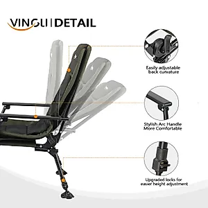 VINGLI Oversized Fishing Chair Heavy Duty Support 440 LBS, 160° Freely Adjustable Reclining Folding Chairs, Lounge Travel Outdoor Seat with High Back for Fishing Camping or Leisure