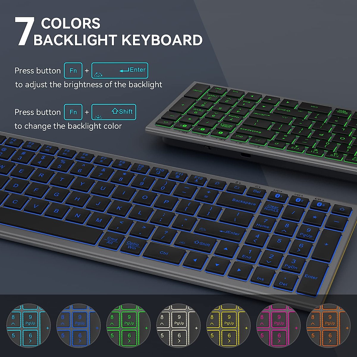 VIVEFOX Bluetooth Wireless Backlit Keyboard for 3 Device, Rechargeable Keyboard QWERTY Cordless Ultra-Thin Silent Keyboard for PC, Laptop, Tablet, MacBook, iPad, iMac, Smartphone, Space Gray