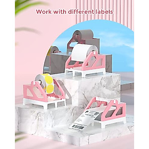 MUNBYN 2 Inch Pink Circle Thermal Sticker Labels, Pink Label Holder for Rolls and Fan-Fold Labels, 2.25 Inch x 1.25 Inch Direct Thermal Labels, Pink Label Printer