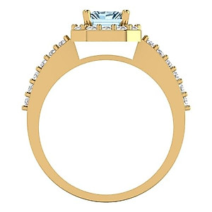 Clara Pucci 2.07 ct Emerald Cut Solitaire Halo Genuine Natural Aquamarine Engagement Promise Anniversary Bridal Ring 18K Yellow Gold 8.25