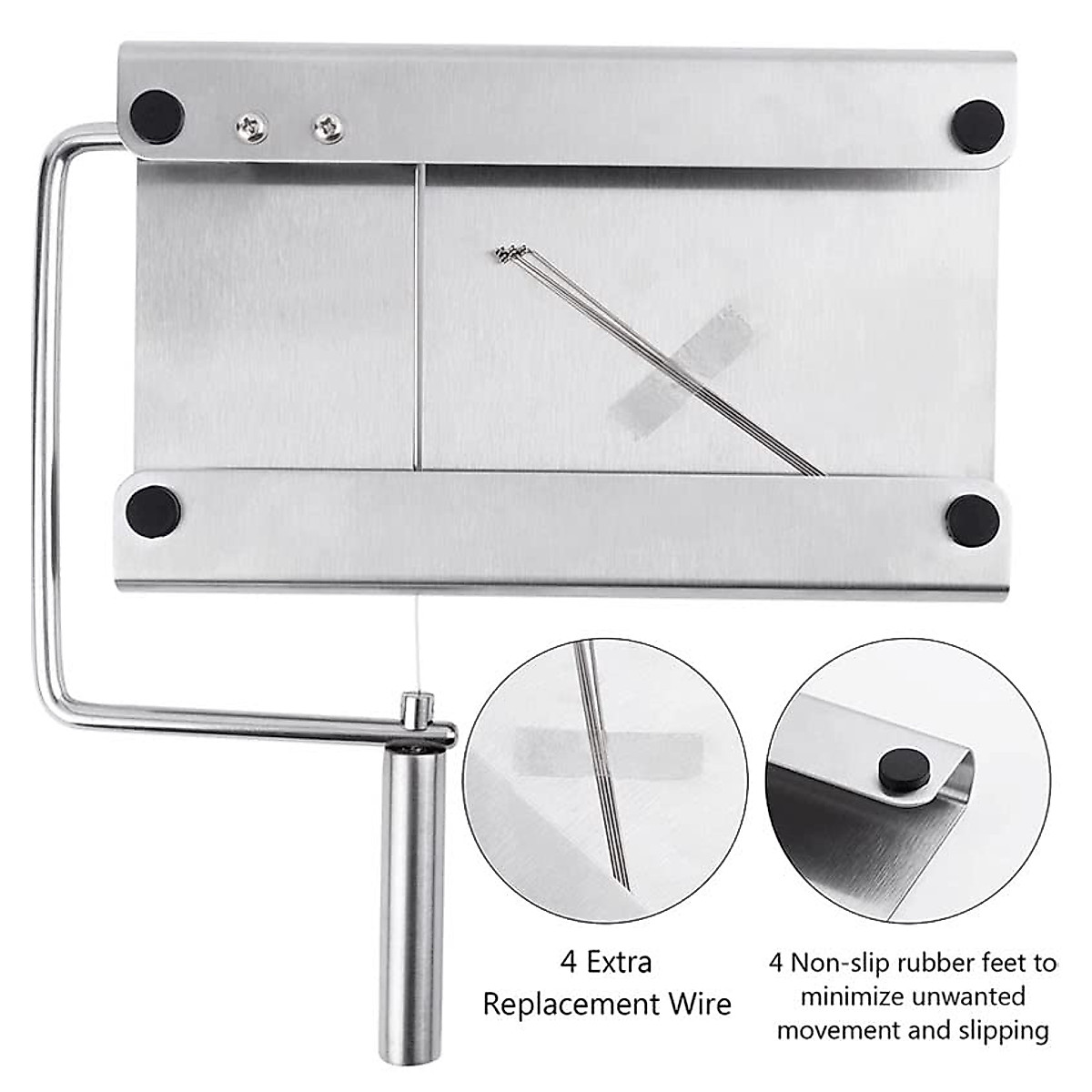 LinaLife Cheese Slicer Blade Wire Cutter Cake Board Butter Slicer Tool Stainless Steel Cheese Slicers for Block Cheese Heavy Duty, Stainless Steel Cheese Slicer with 5 Replacement Wires