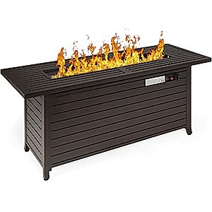 Best Choice Products 57in Propane Gas Fire Pit Table, 50,000 BTU Outdoor Rectangular Firepit for Outside, Patio w/Extruded Aluminum Table Top, Burner Lid, Storage, Cover, Glass Beads - Dark Brown