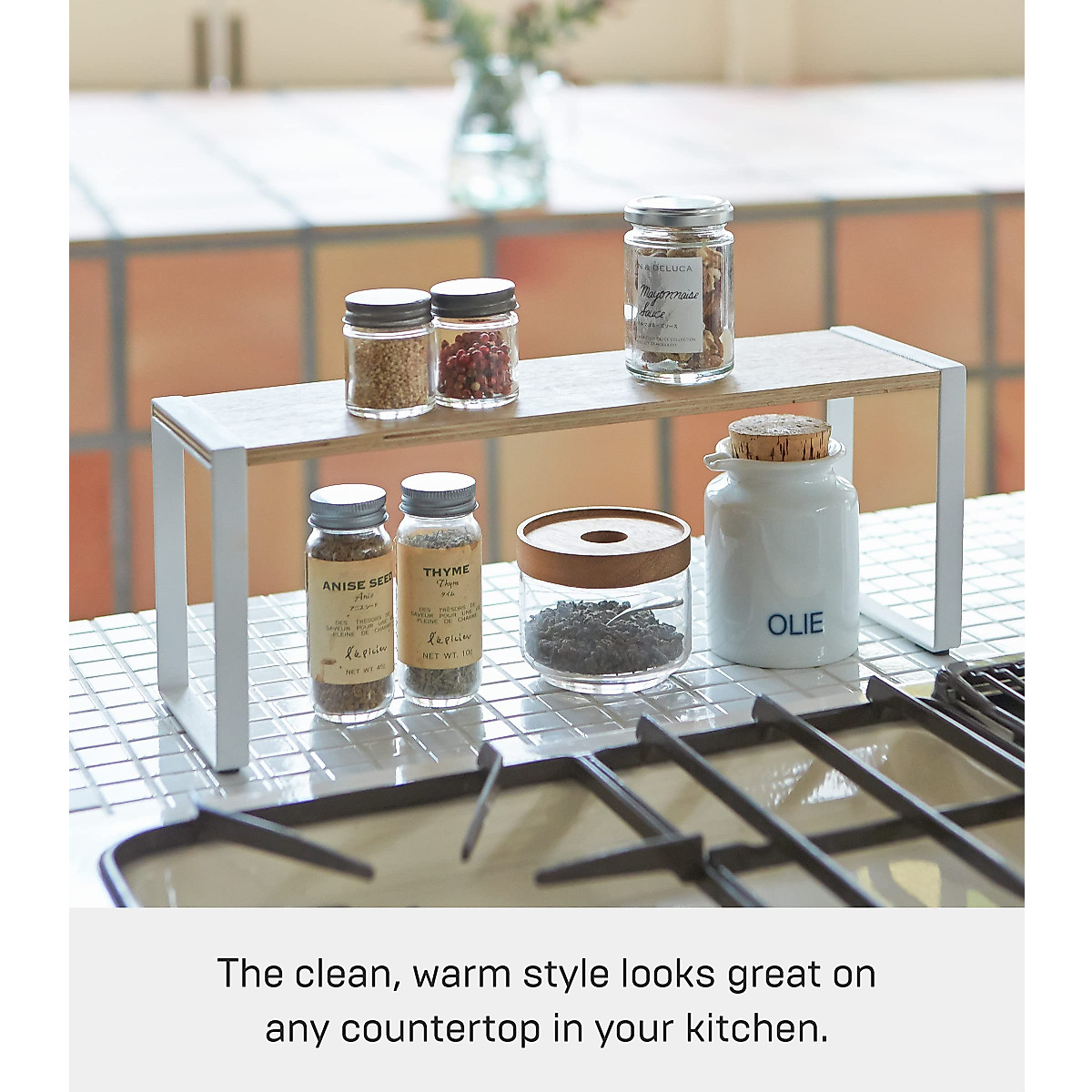 Yamazaki Home Kitchen Rack - Counter Storage Shelf Organizer Steel + WoodWhite