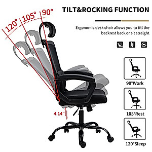 Office Chair, Ergonomic Mesh Desk Chair, High Back Computer Chair with Adjustable Headrest,Lumbar Support, Tilt Function,Swivel Rolling, Soft PU Armrest Task Chair Home Office Desk Chairs, Black