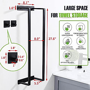 EAPC Towel Racks for Bathroom, Wall Mounted Bath Towel Rack, Adhesive & Drilling Towel Storage with 2 Towel Hooks, Stainless Steel Bathroom Organization Shelf for Washcloths Hand or Bath Towels