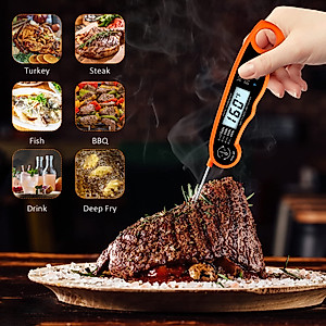 Engsav Meat Thermometer,Digital Food Thermometer for Kitchen, Cooking, Grilling, Turkey, Steak, Wireless Temperature Probe with Calibration and Backlight Instant Read Thermometer